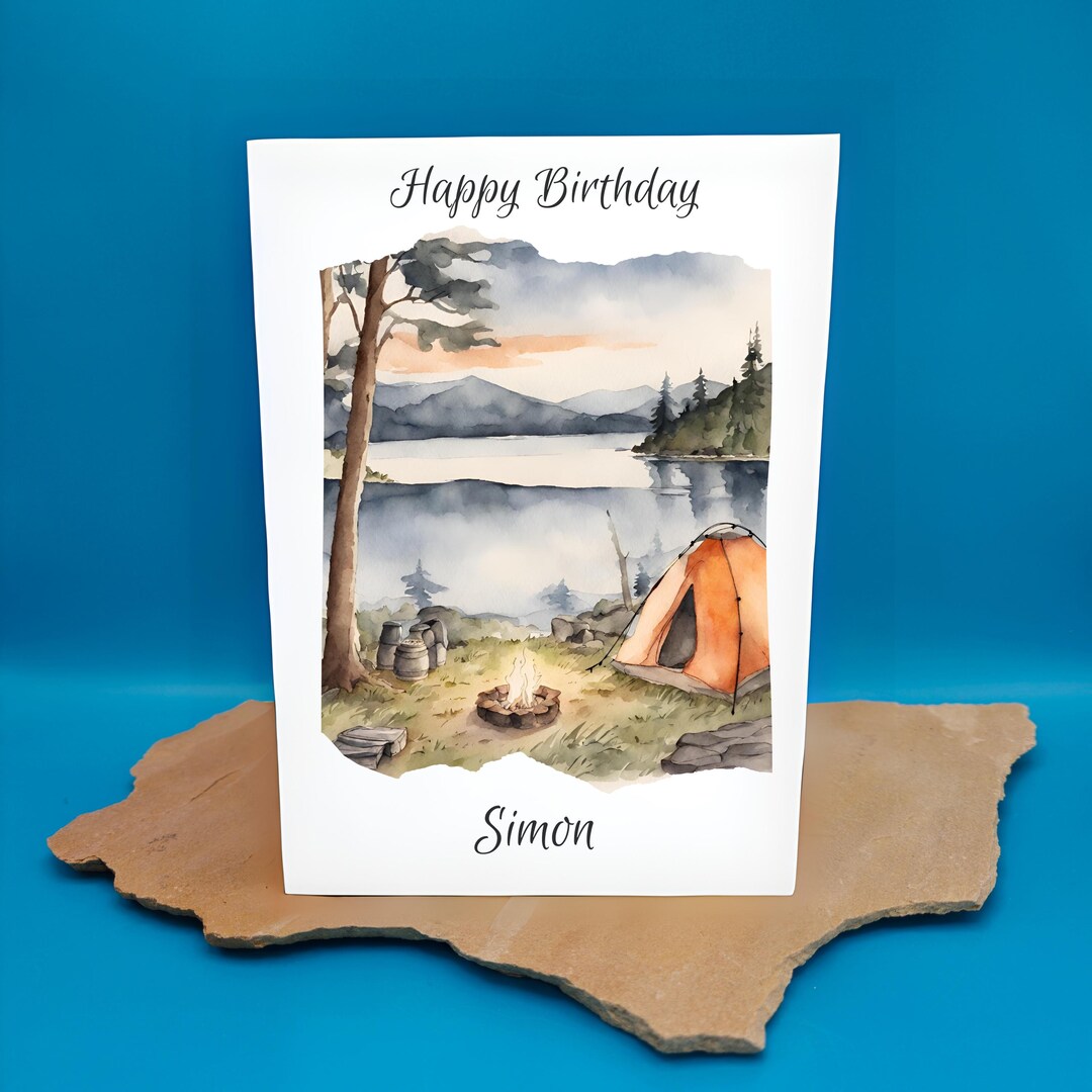 Camping Card Camper on Campsite Card Personalised Birthday Card or ...