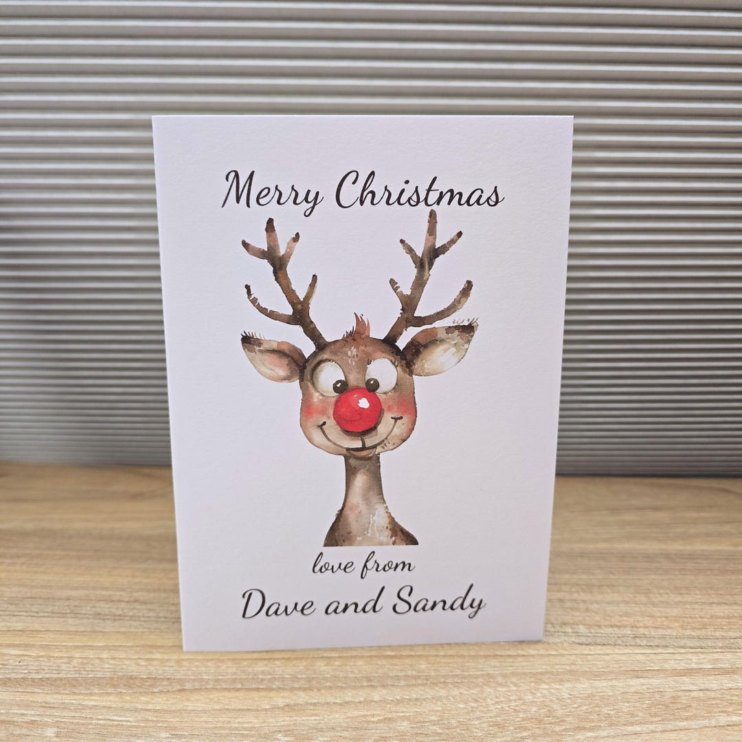 Pack of 6 Customized Rudolph Reindeer Christmas Cards (5" X 7 ...