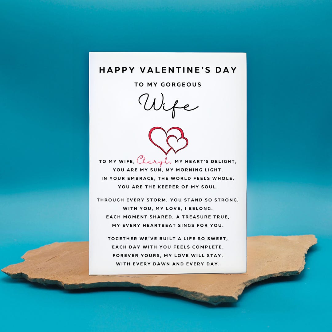 Wife Personalised Valentine Card, Card With Poem for Wife, Romantic ...