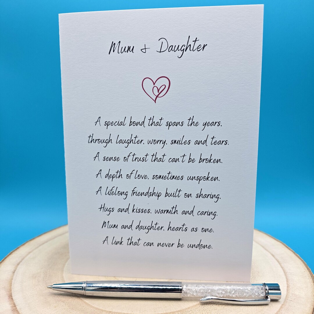 Mother and Daughter Card With Poem - Minimalistic Handmade Card With ...