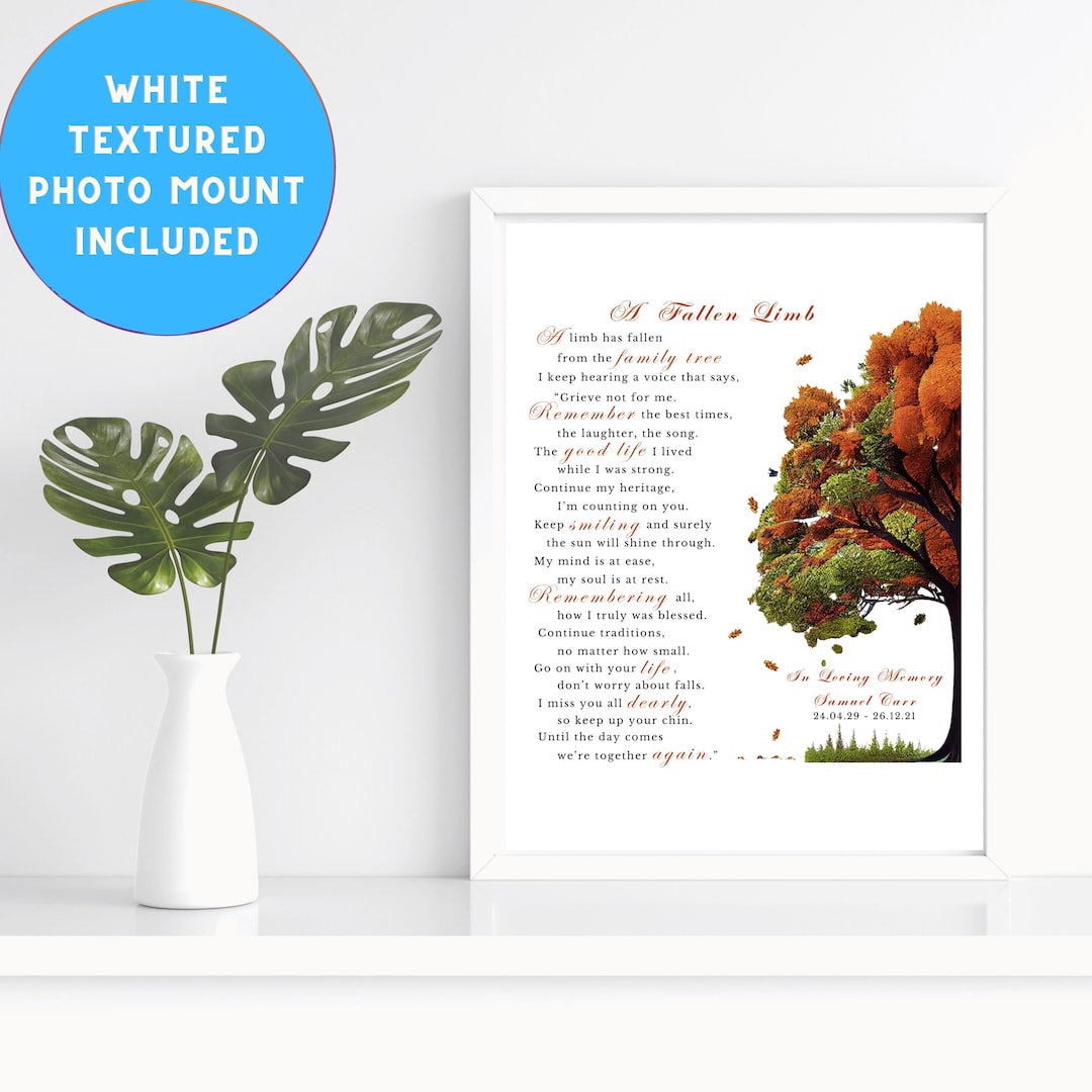 A Fallen Limb Poem Wall Art - With or Without Mount - Memorial Keepsake ...