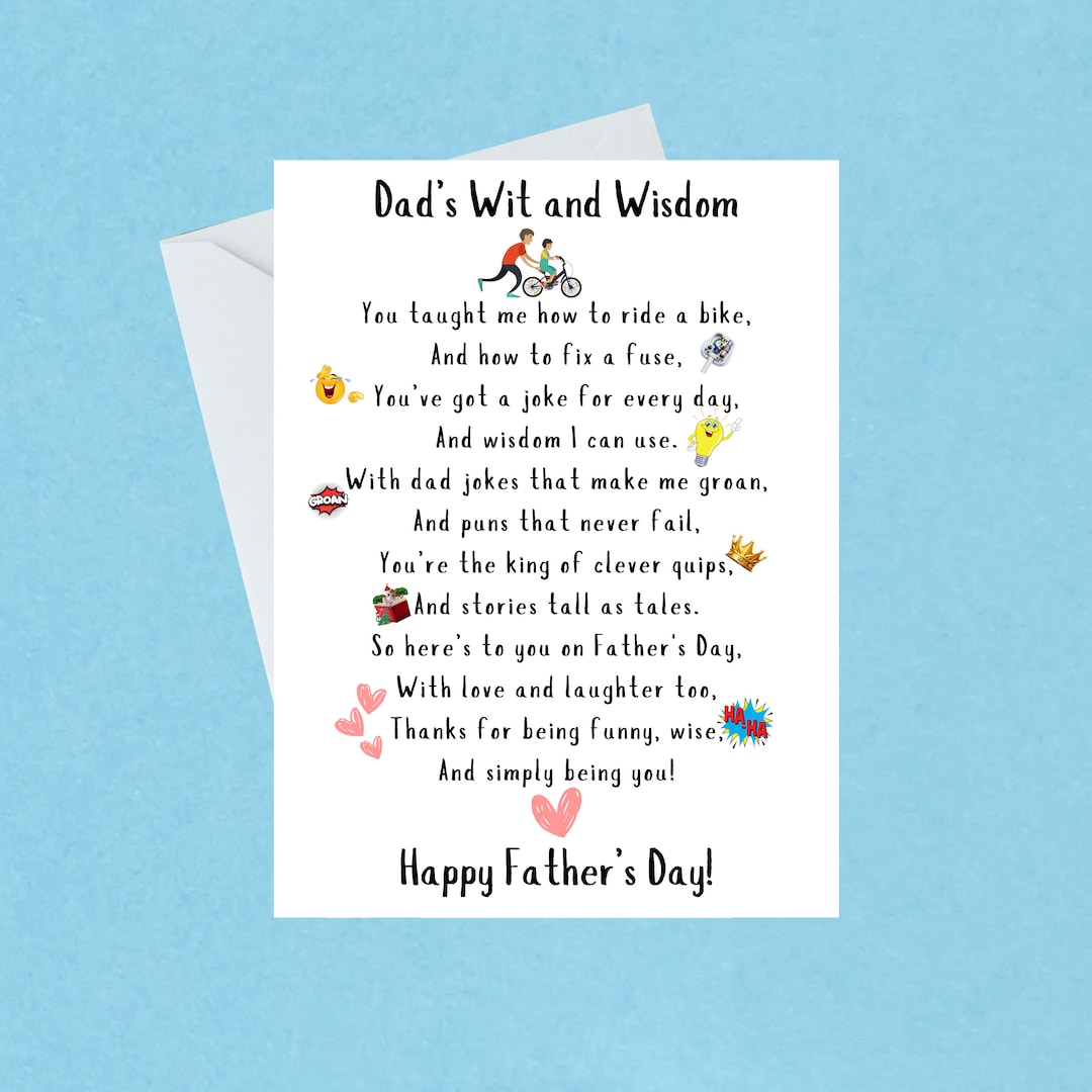 Dad Jokes Fathers Day Funny Poem - Witty Poem for Dad on Fathers Day ...