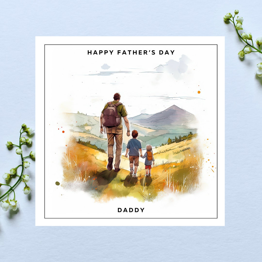 Watercolour Fathers Day Hiking Card Dad and Son Hiking Card Dad and ...