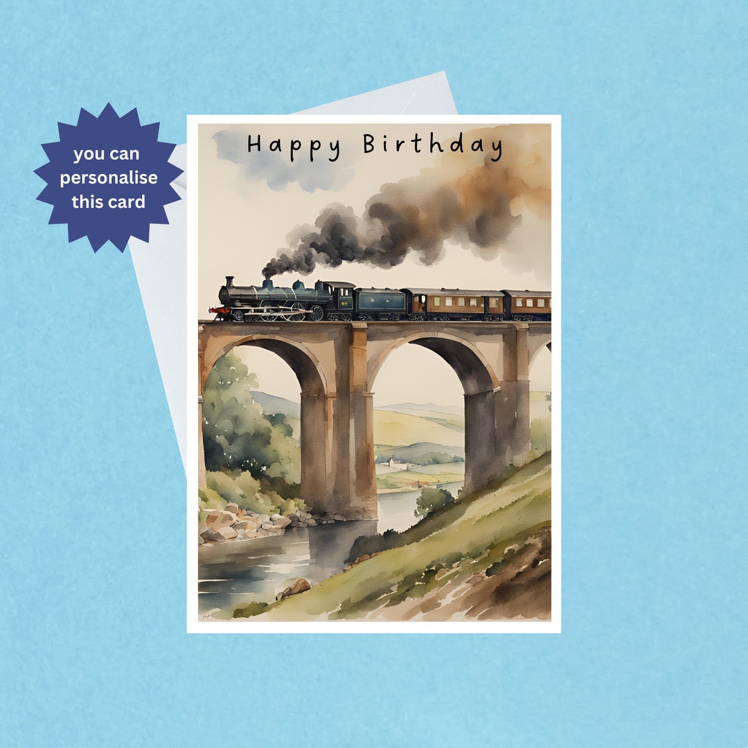 Steam Train Card Steam Engine Birthday Card Watercolour Train on ...