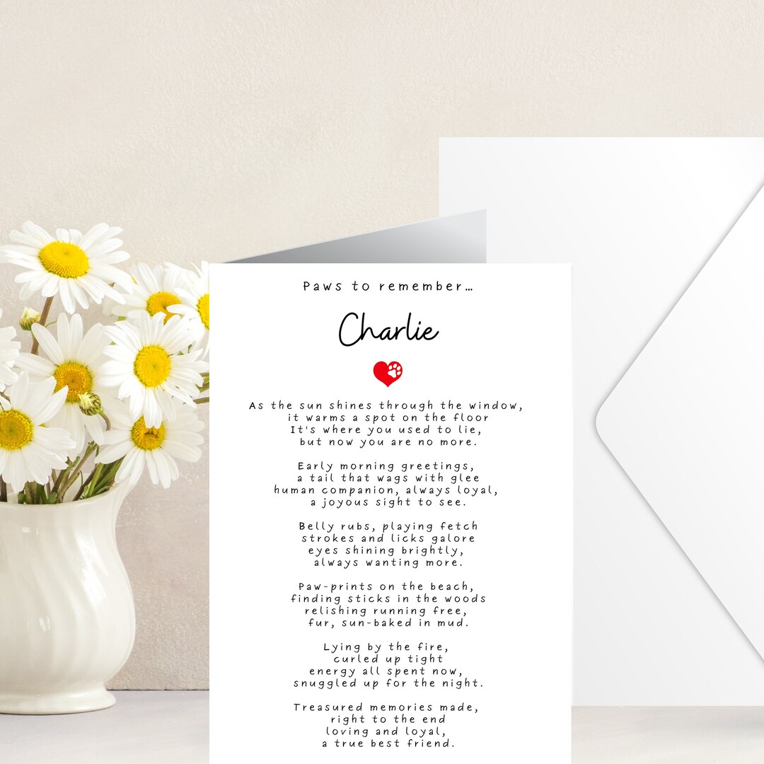 Paws to Remember Dog Bereavement Card Personalised With Any - Etsy