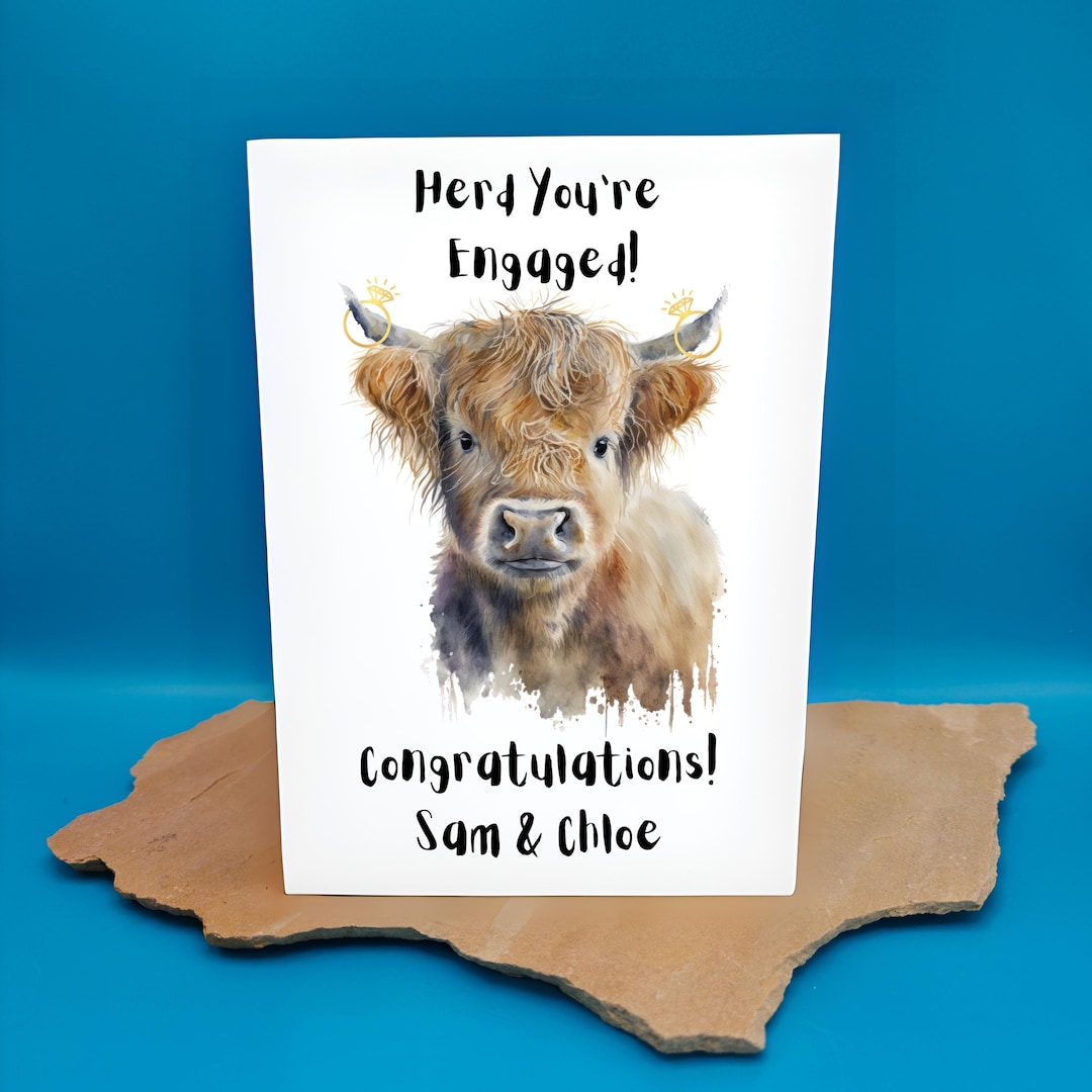 Engagement Congratulations Card Cute Highland Cow Herd You're Engaged ...