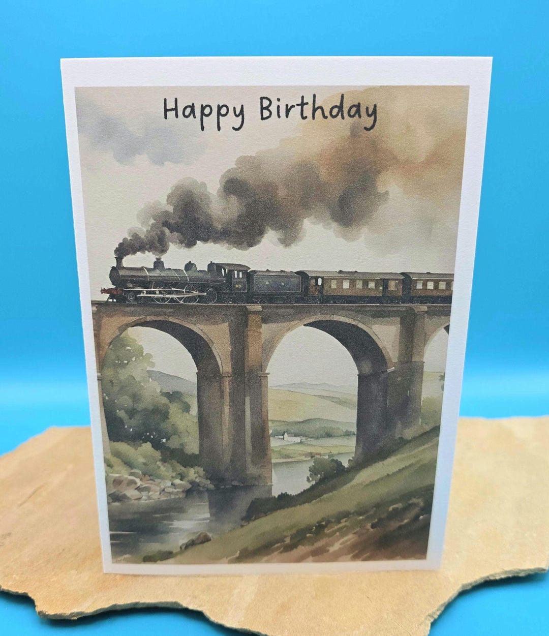Steam Train Card - Steam Engine Birthday Card - Watercolour Train on ...