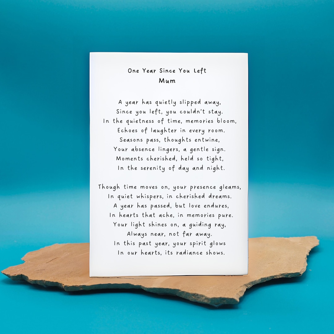 One Year Since You Left Bereavement Card - With Sentimental Verse ...