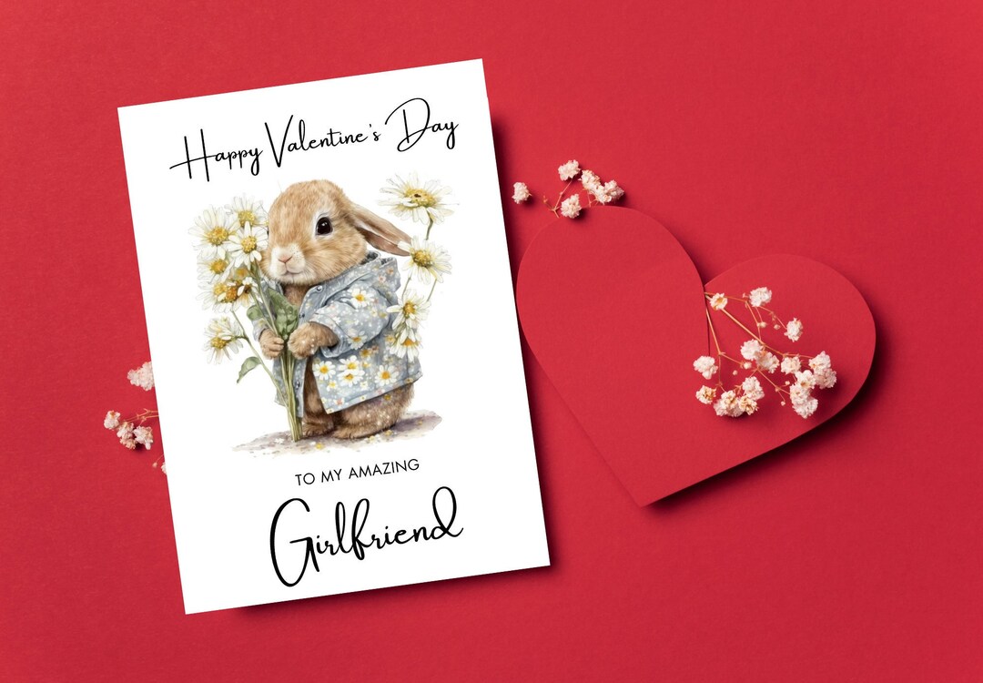 Amazing Girlfriend Cute Bunny Valentine Card Personalised Girlfriend ...