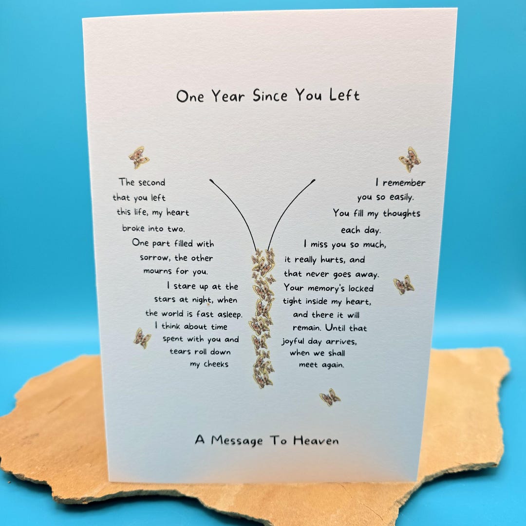 One Year Since You Left Butterfly Bereavement Card Heartfelt Verse Bereavement Card Sympathy ...