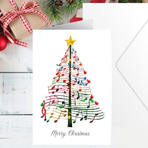 Musical Note Tree Christmas Card; Personalised Music-themed Christmas ...