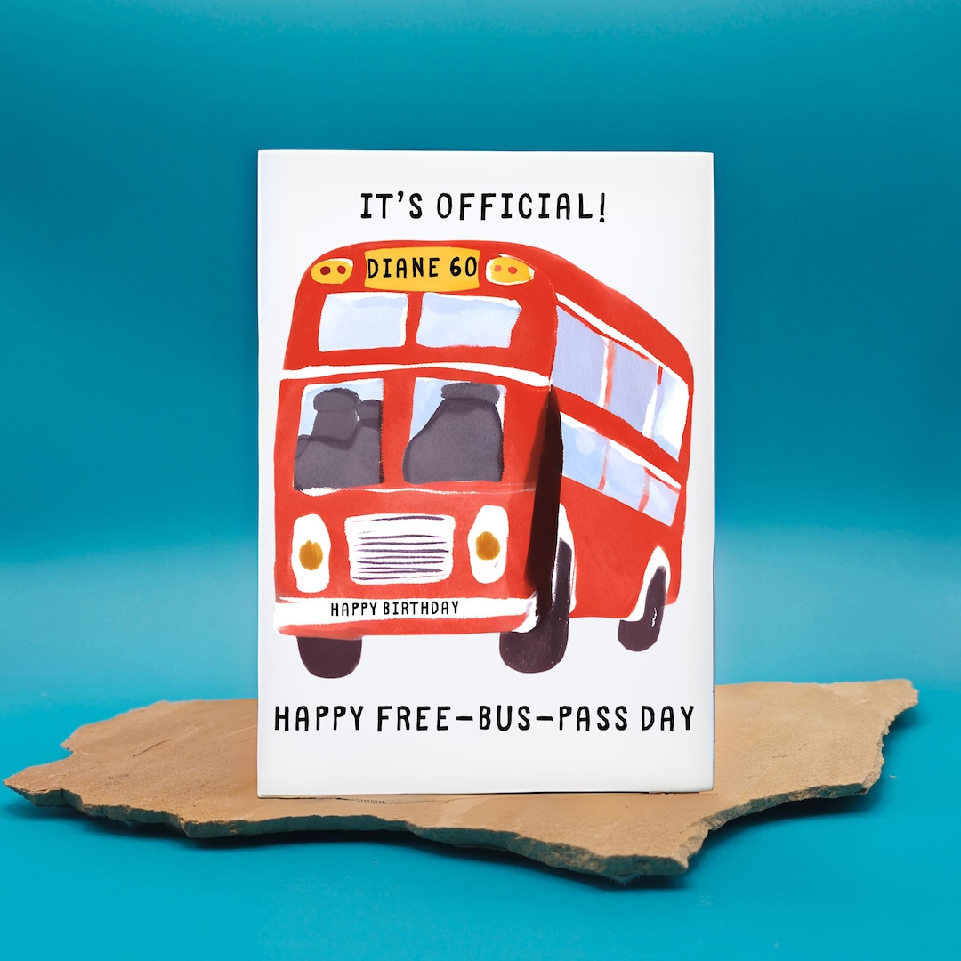 Funny Bus-pass Birthday Card, Personalised 60th Birthday Card for Him ...