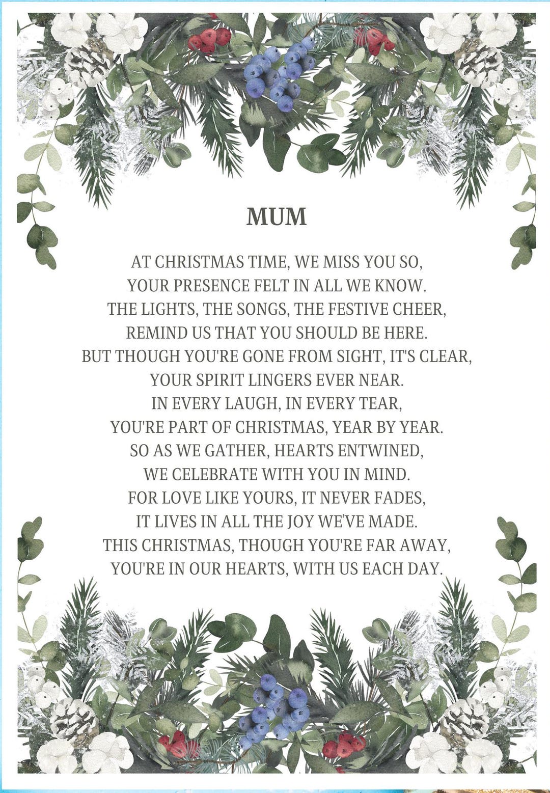 Without You at Christmas Poem - Card With Verse to Remember Loved One ...