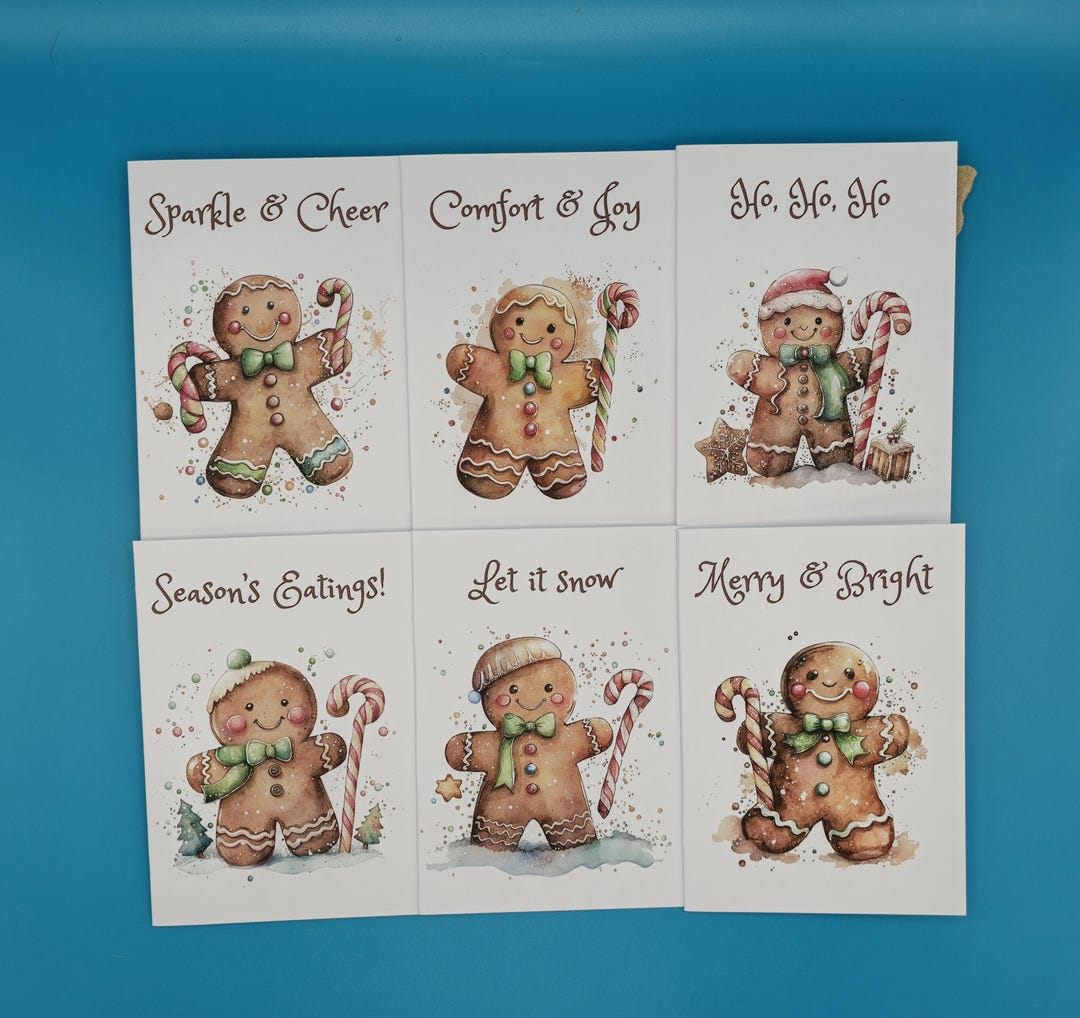 6 Christmas Gingerbread Cards 4.1 X 6.1 Approx Christmas Card Multipack ...