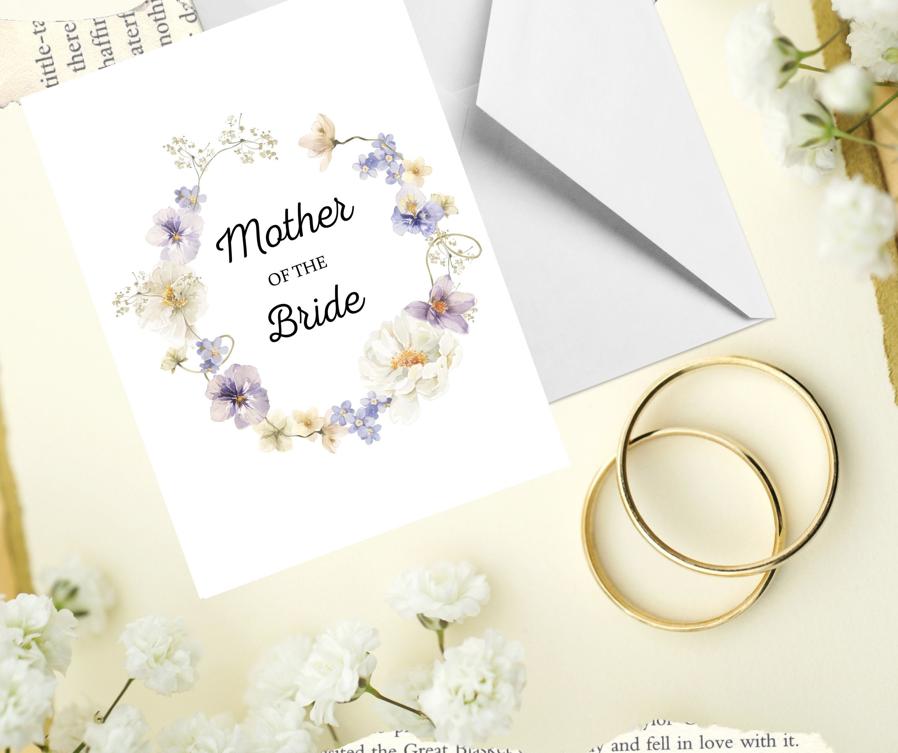 Mother of the Bride Card Wedding Card Floral Heart Wreath Envelope ...