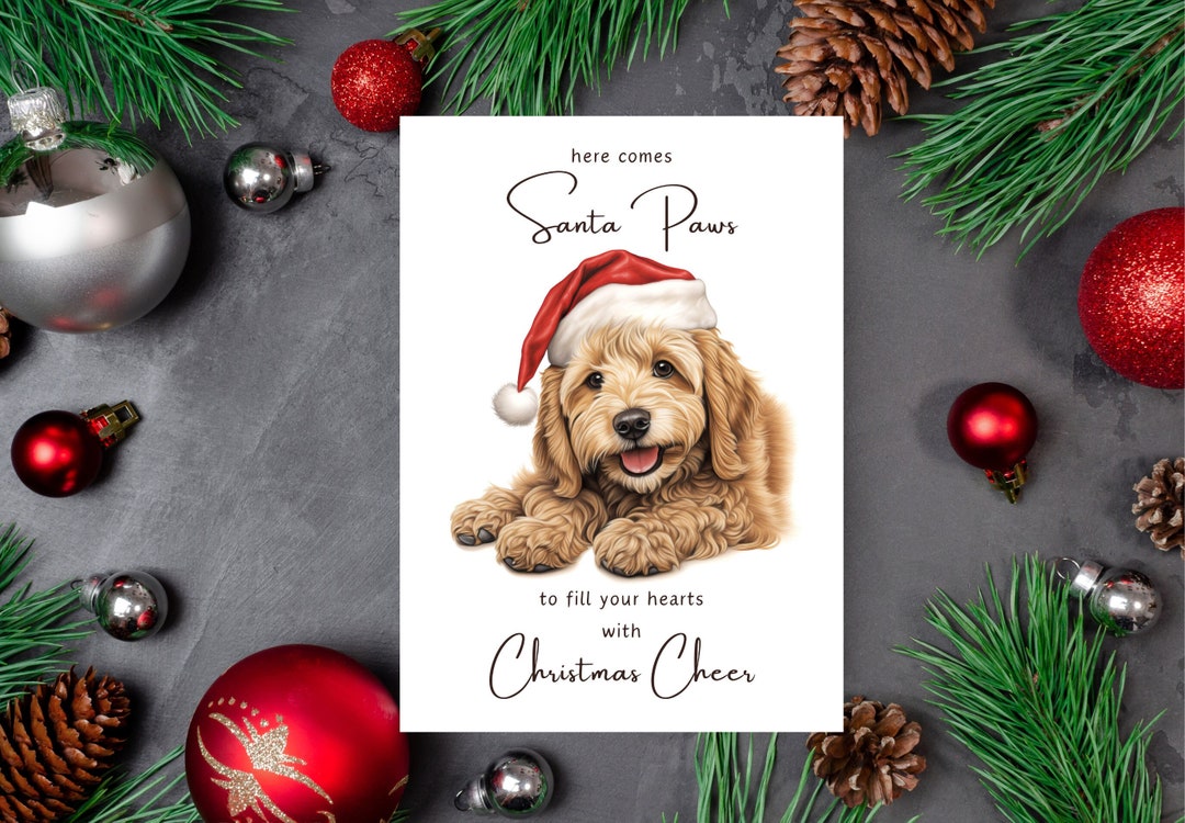 Goldendoodle Santa Christmas Card / Funny Golden Doodle Xmas Card ...