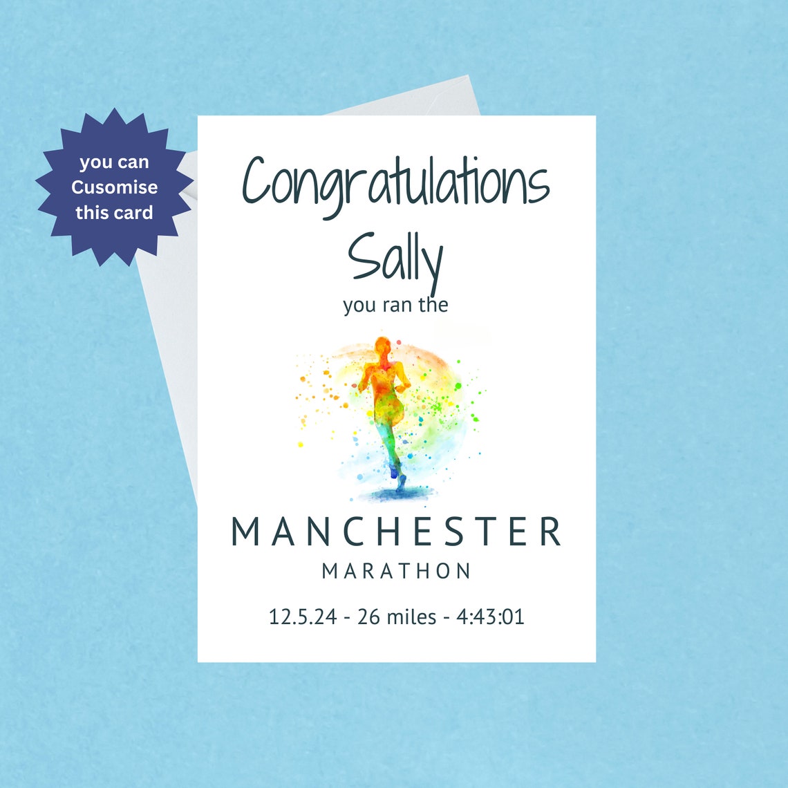 ANY Marathon Good Luck / Congratulations Card - Marathon Runner Card ...