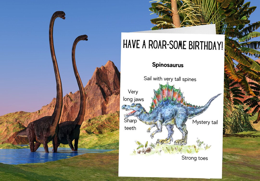 Spinosaurus Dinosaur Birthday Card Fun Illustrated Spinosaurus Birthday ...