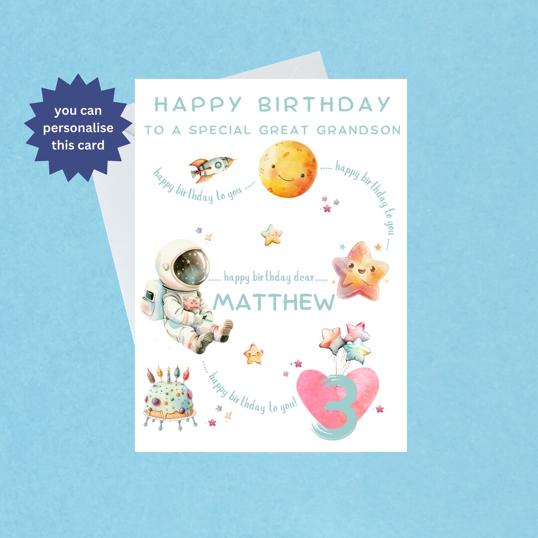Space Themed Birthday Card With Name and Age Card for Son Daughter ...