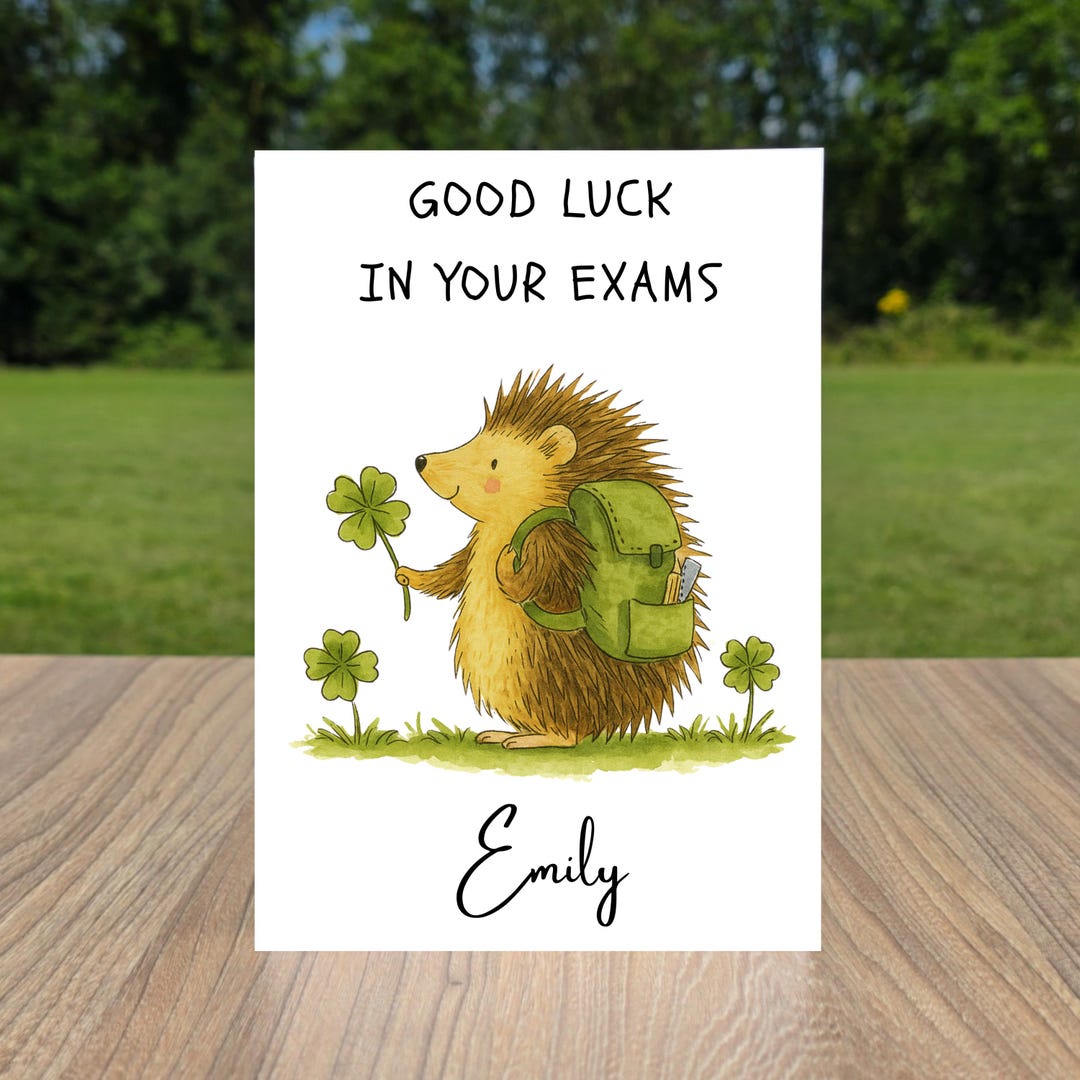 Exam Good Luck Card Cute Hedgehog Good Luck School Exams Card Four Leaf ...