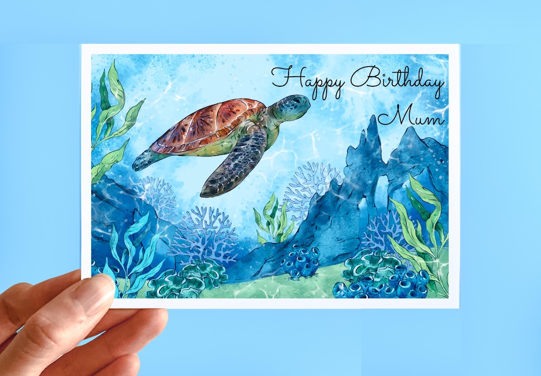 Sea Turtle Ocean Card, Personalised Sealife Card, Turtle Birthday Card ...