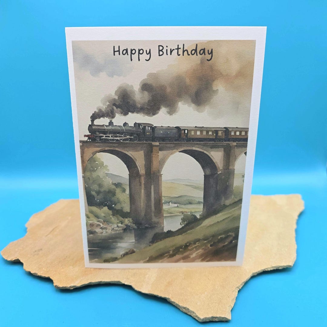 Steam Train Card Steam Engine Birthday Card Watercolour Train on ...