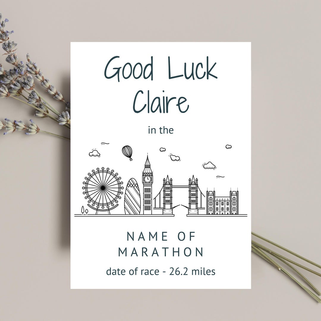 Personalised Marathon Card - Quality 5" X 7" - Good Luck Marathon ...