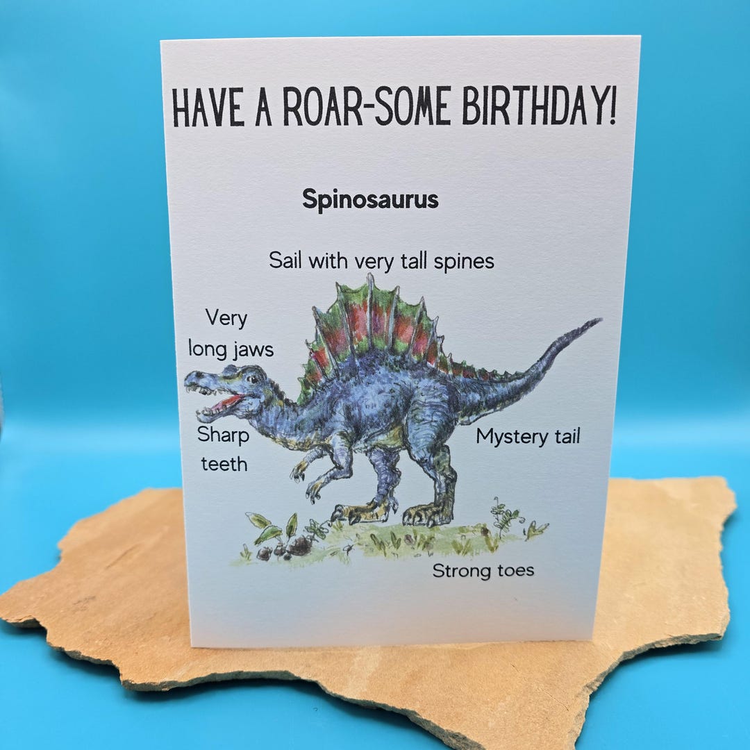Spinosaurus Dinosaur Birthday Card Fun Illustrated Spinosaurus Birthday ...