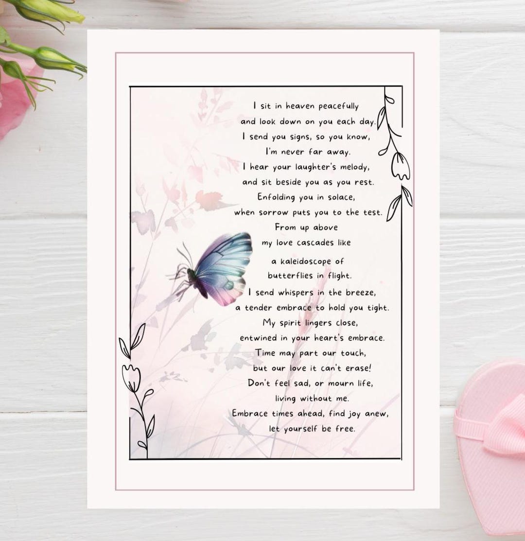 A Message From Heaven Butterfly Bereavement Card - in Memory of Someone ...