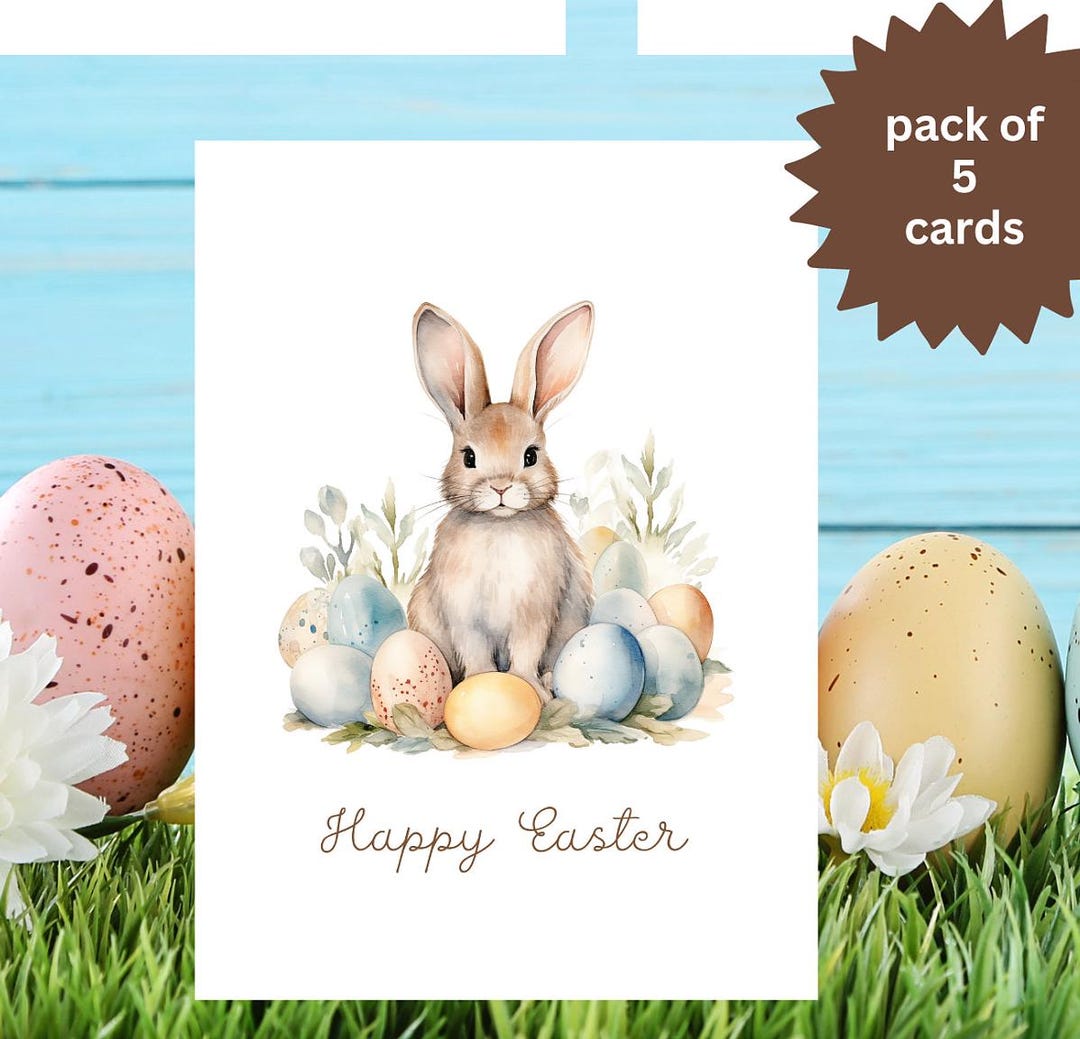 5 Easter-cards, Pack of 5 Assorted Easter Cards, Adorable Watercolour ...