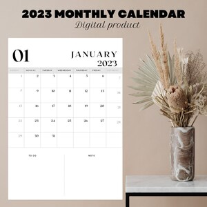 2023 Calendar Printable, Digital Monthly Planner, Minimalist Calendar ...