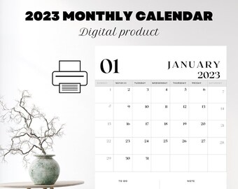 2023 Calendar Printable, Digital Monthly Planner, Minimalist Calendar ...