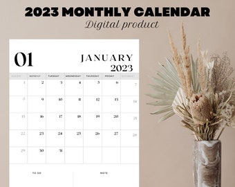 2023 Calendar Printable, Digital Monthly Planner, Minimalist Calendar ...