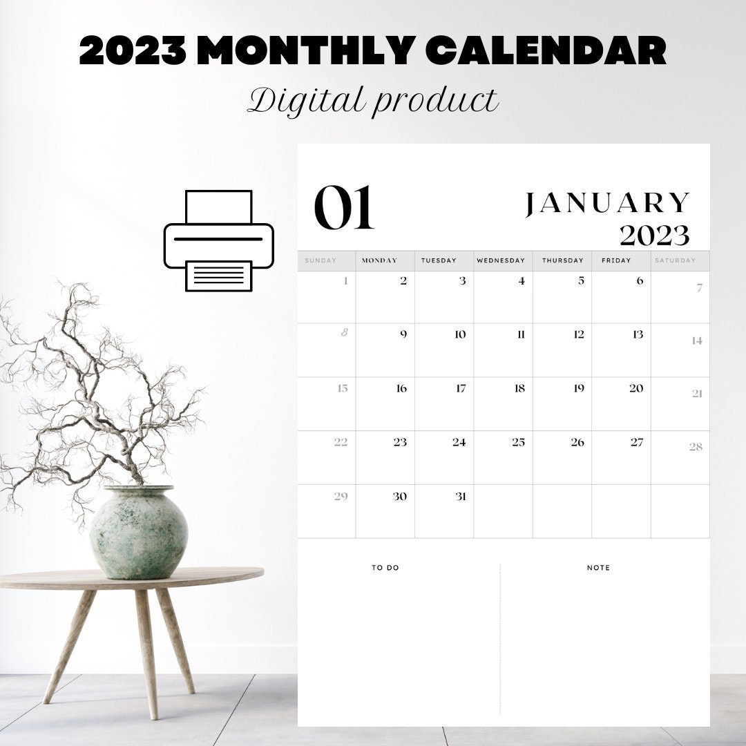 2023 Calendar Printable, Digital Monthly Planner, Minimalist Calendar ...