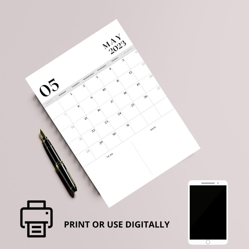 2023 Calendar Printable, Digital Monthly Planner, Minimalist Calendar ...