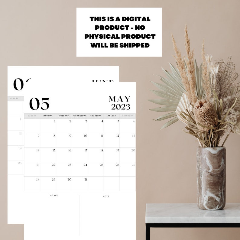 2023 Calendar Printable, Digital Monthly Planner, Minimalist Calendar ...