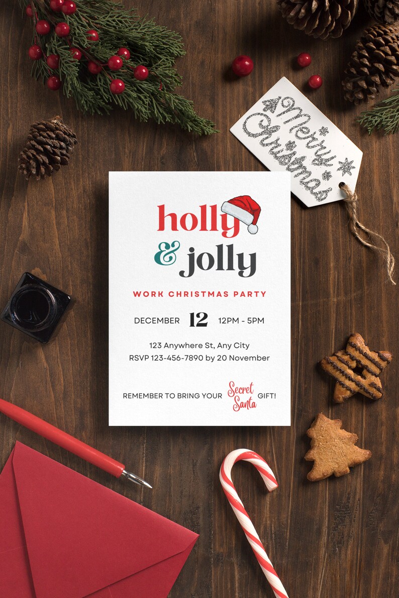 Editable Holly Jolly Party Invitation RGB - Etsy