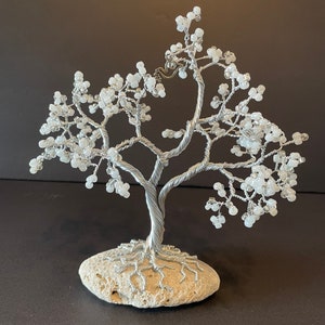 Twisted Silver Wire Tree With White Beads Displayed on a White Rock - Etsy