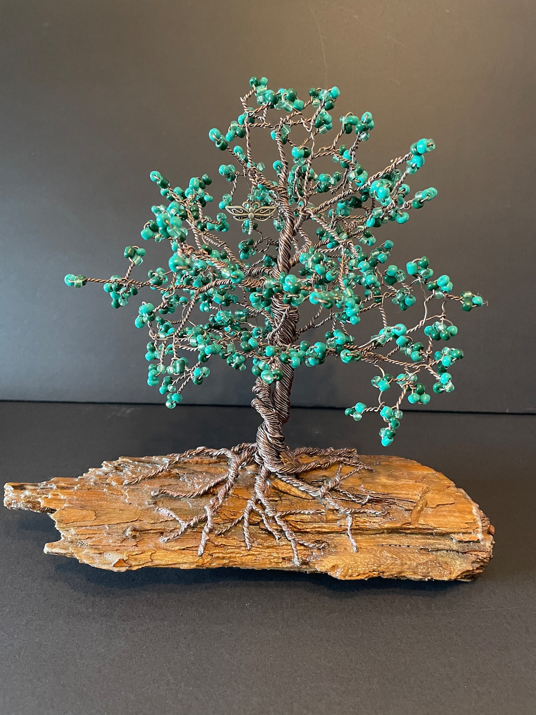 Wire Tree With Green Beads Attached to a Piece of Driftwood From ...