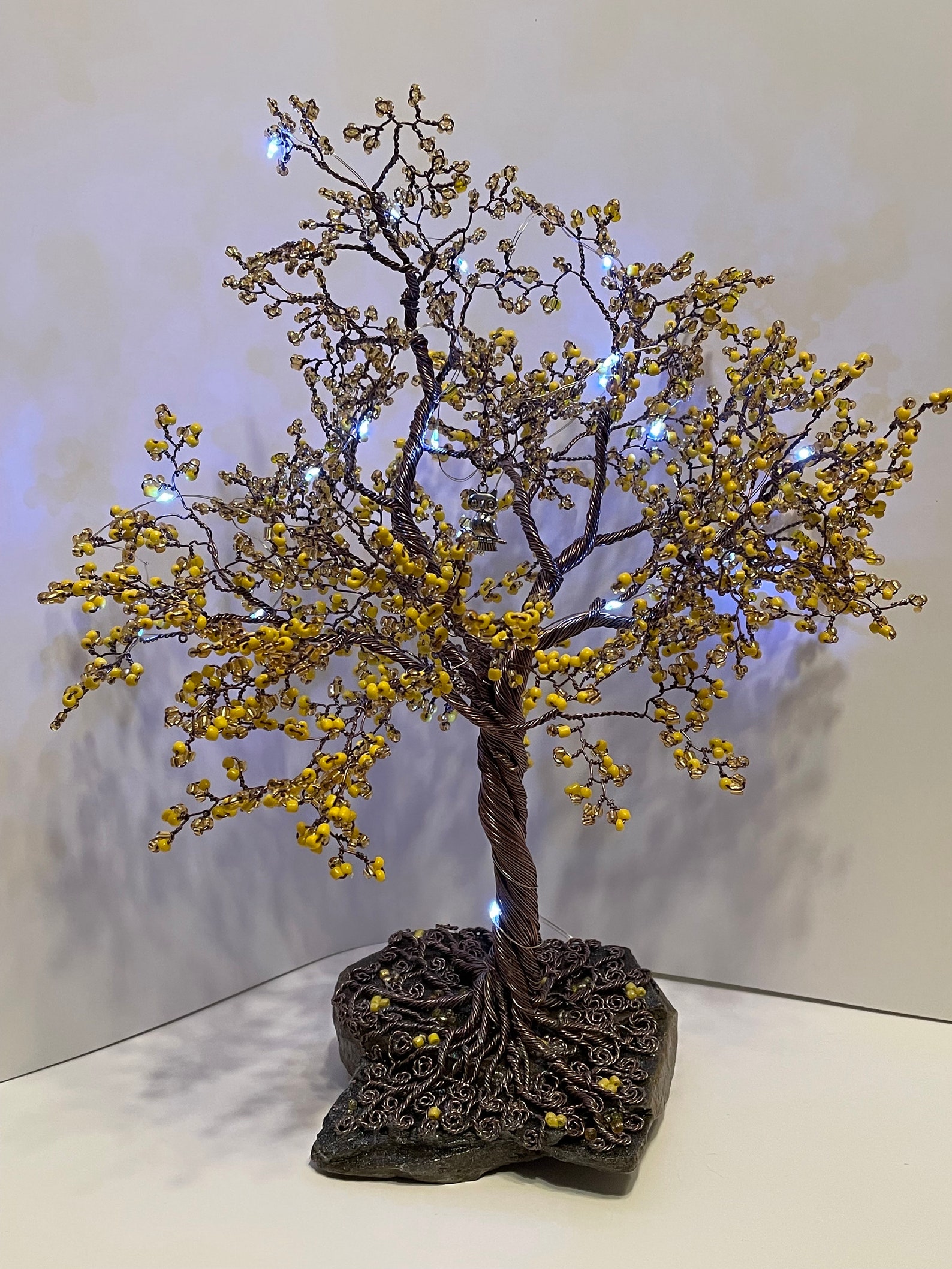 Autumn Gold Wire Tree. Yellow and Gold Beads Twisted With Copper Brown ...