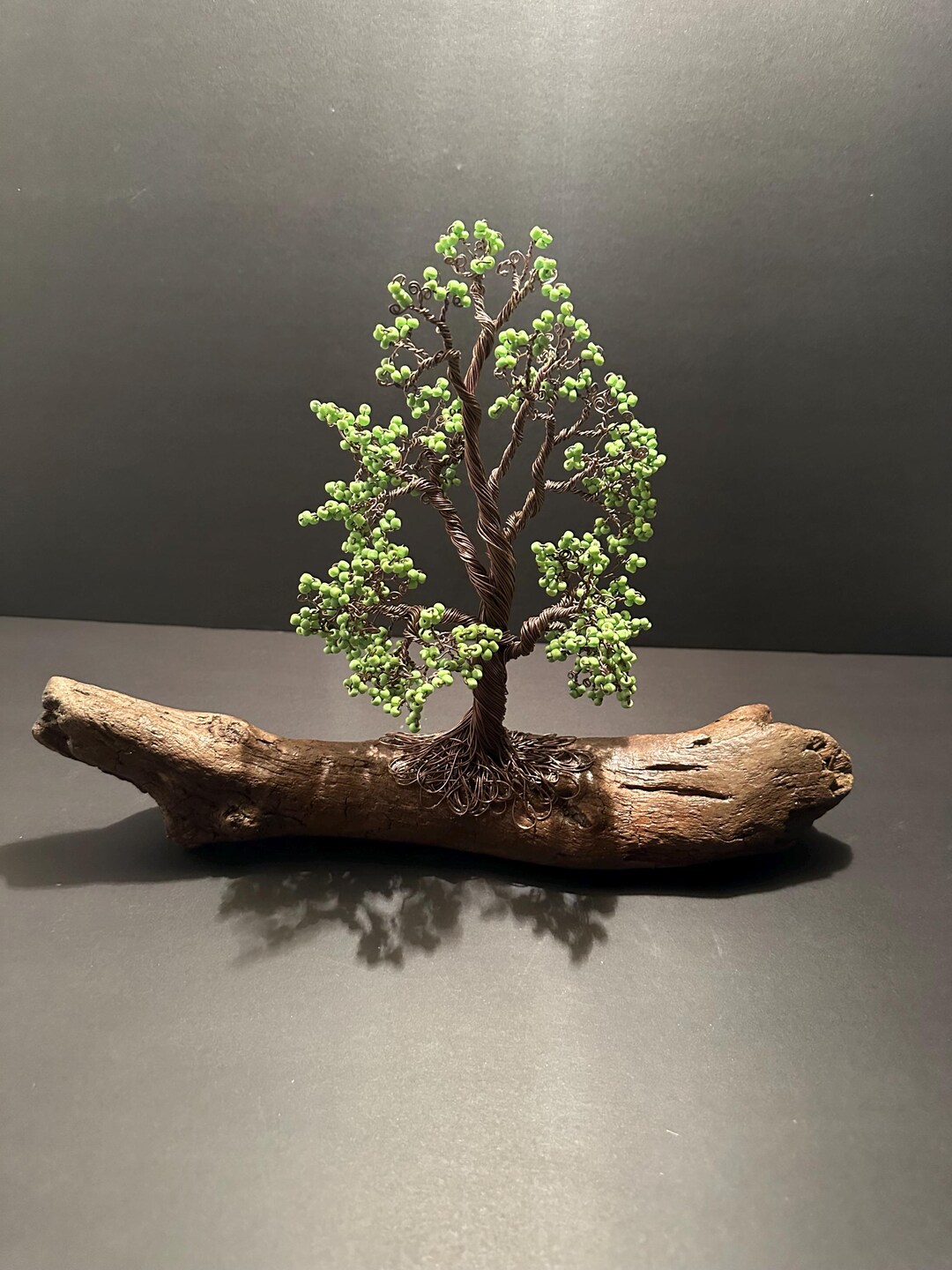 Light Green Beaded Wire Tree on Driftwood - Etsy