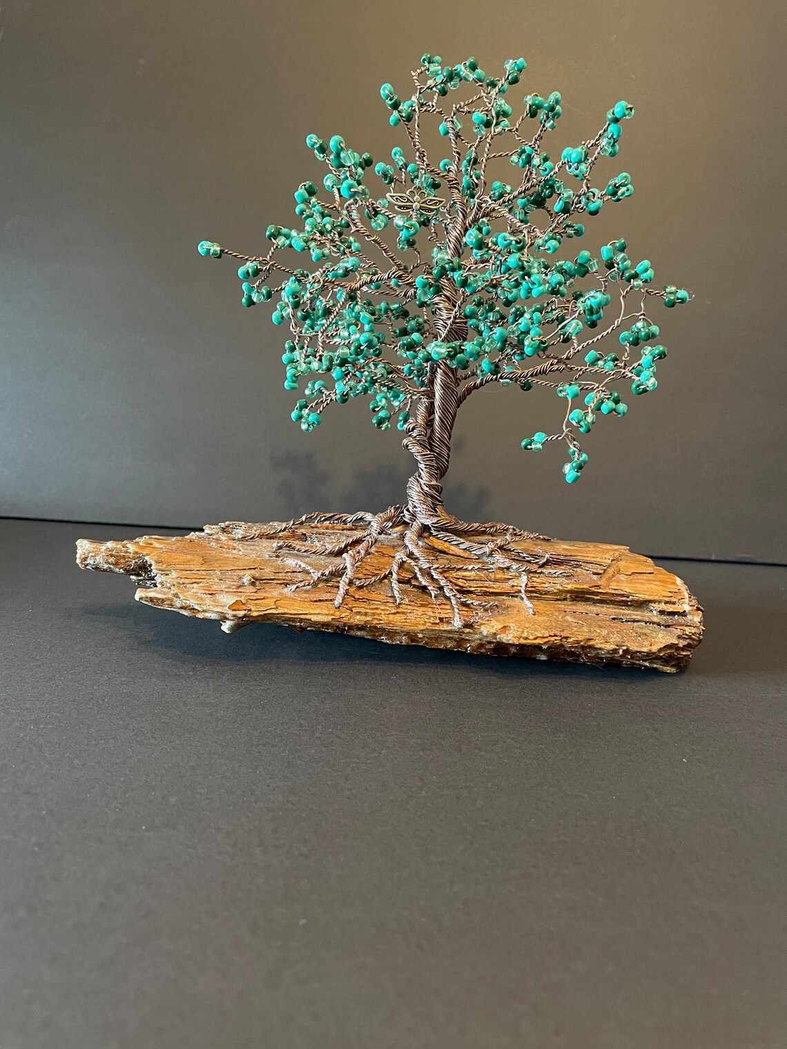 Wire Tree With Green Beads Attached to a Piece of Driftwood From ...