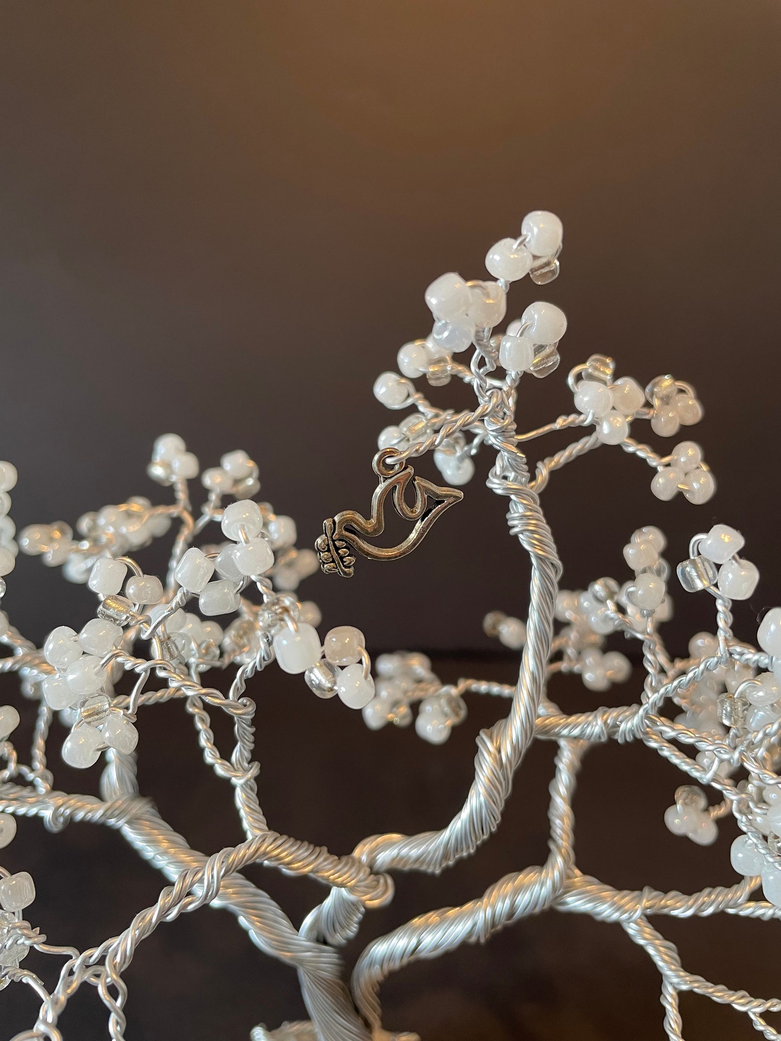 Twisted Silver Wire Tree With White Beads Displayed on a White Rock - Etsy