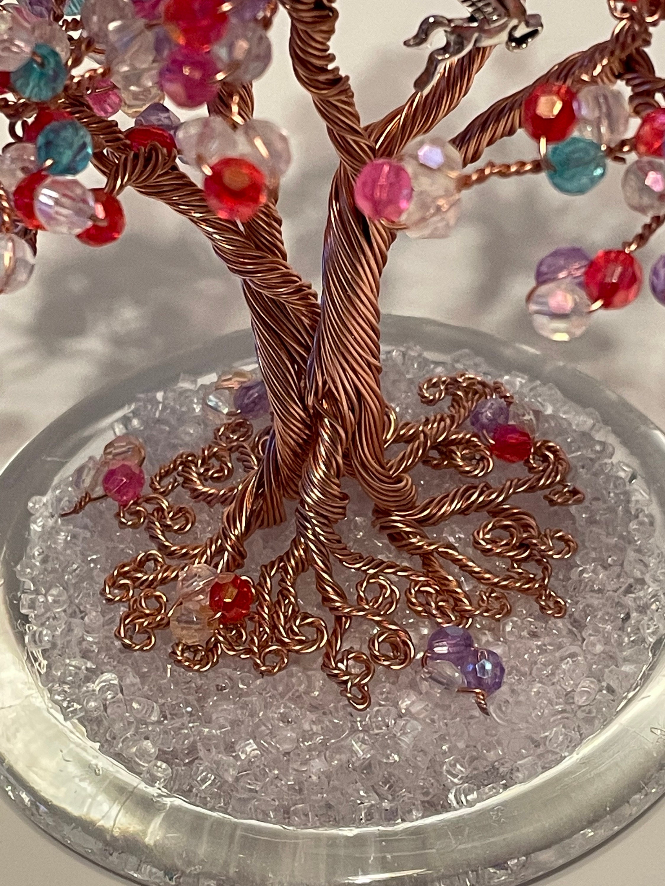 Colourful Handmade Bead and Wire Tree on Round Glass Tray - Etsy