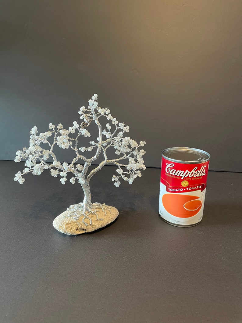Twisted Silver Wire Tree With White Beads Displayed on a White Rock - Etsy