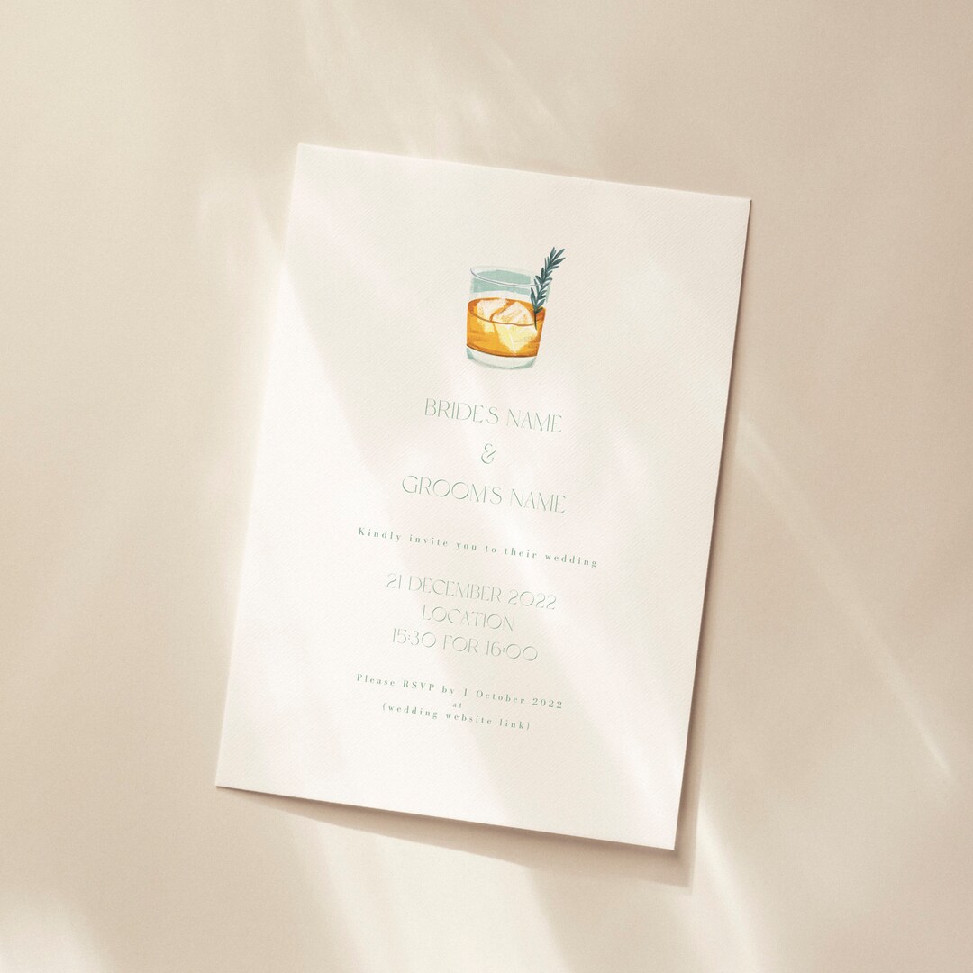 Whiskey Wedding Invite Template - Editable Wedding Invite - Instant ...