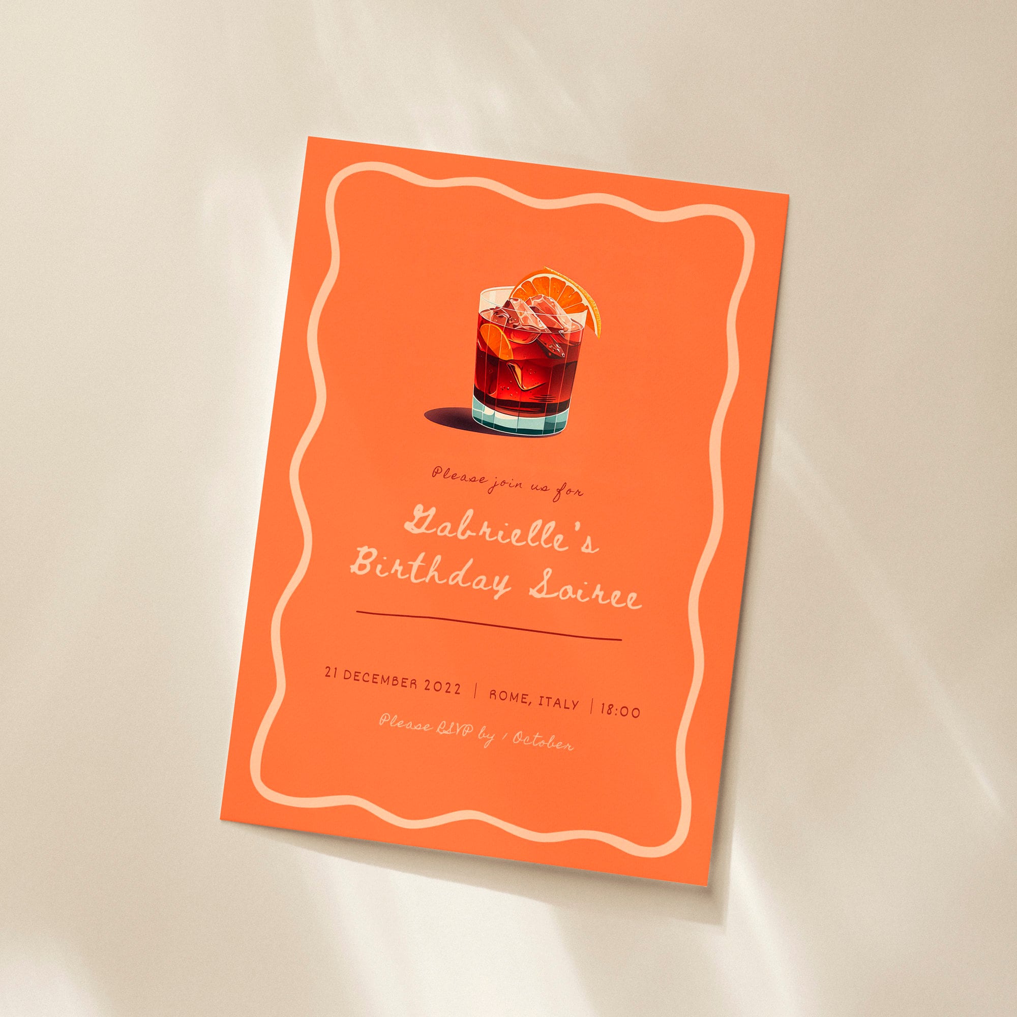 Negroni Hand Drawn Wavy Border Illustrated Birthday Summer Soiree ...