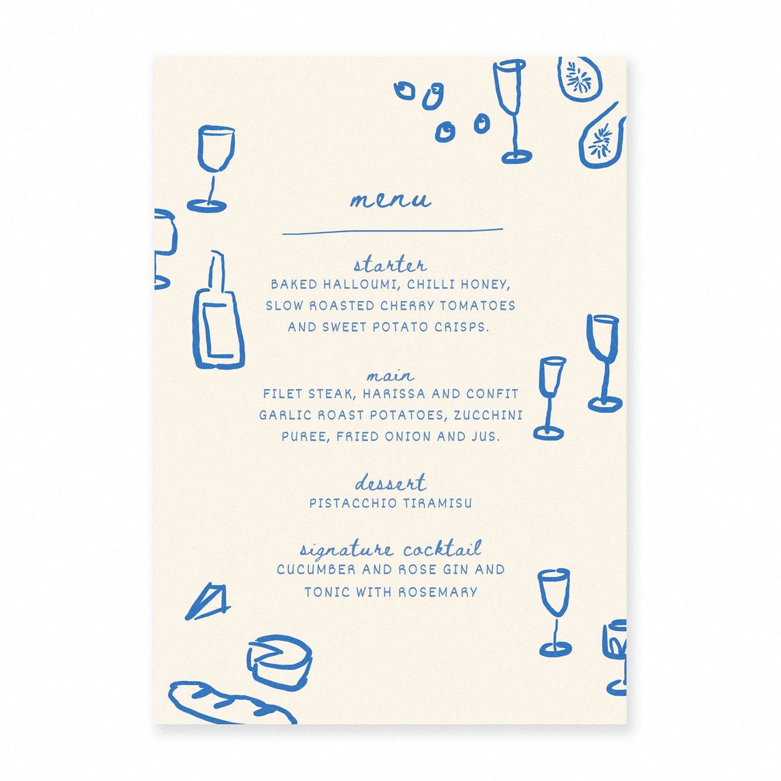 Hand Drawn Blue Illustrated Menu Template - Editable Menu Invite ...
