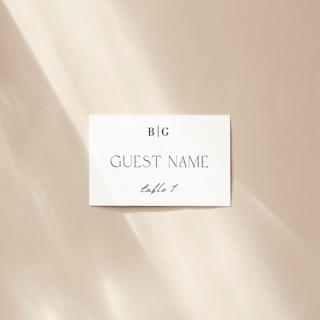 Classic Black Name Card / Place Card Template - Editable Name Card ...