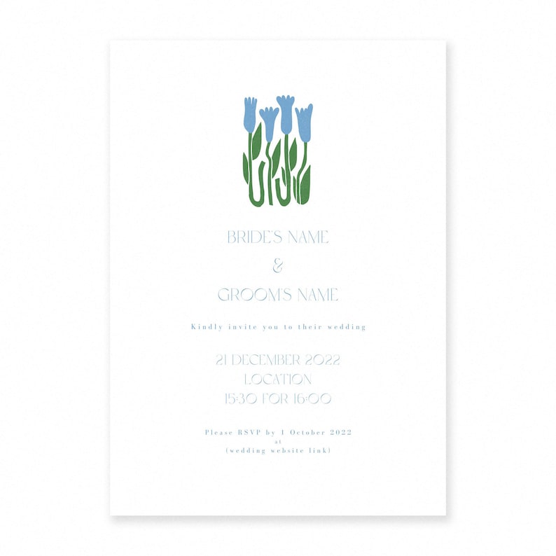 Tulip Linocut Wedding Invite Template - Editable Wedding Invite ...